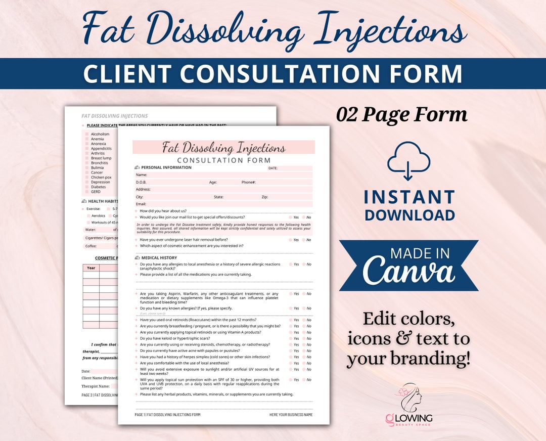 Fat Dissolving Injections Consultation Form, Mesotherapy Form ...