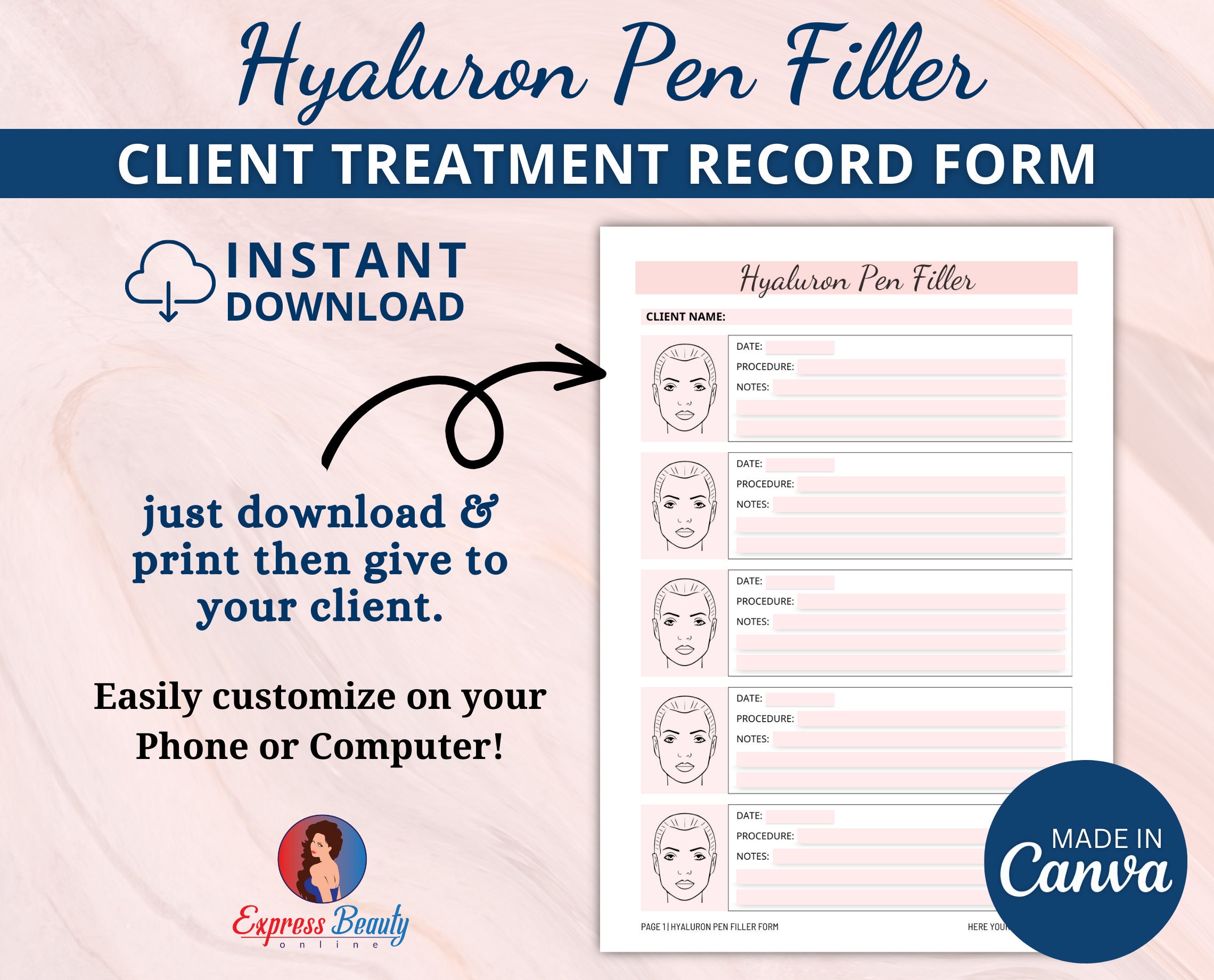 Editable Hyaluron Pen Filler Client Treatment Record Form - Etsy