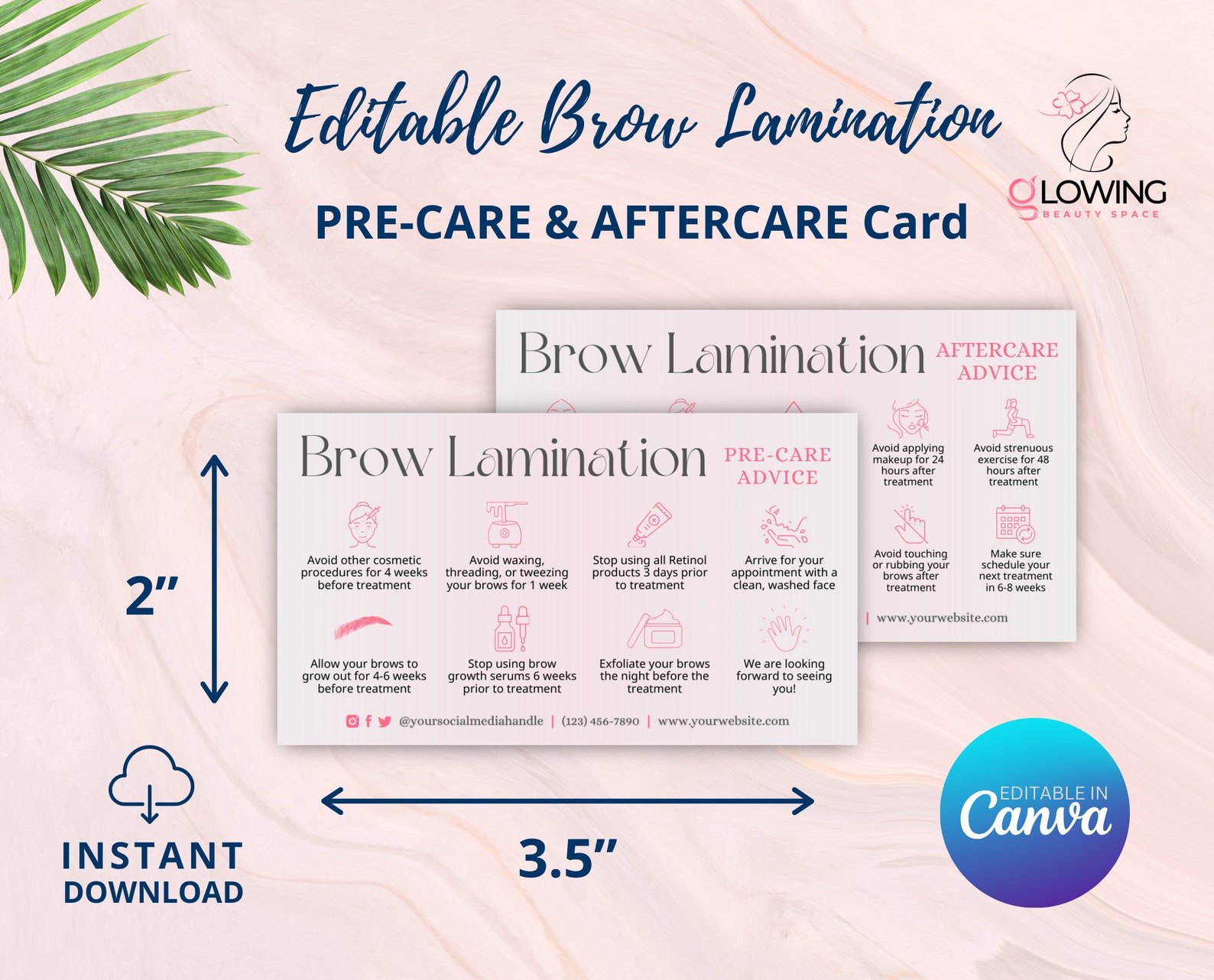Editable Brow Lamination Template, Brow Lamination Aftercare Cards ...