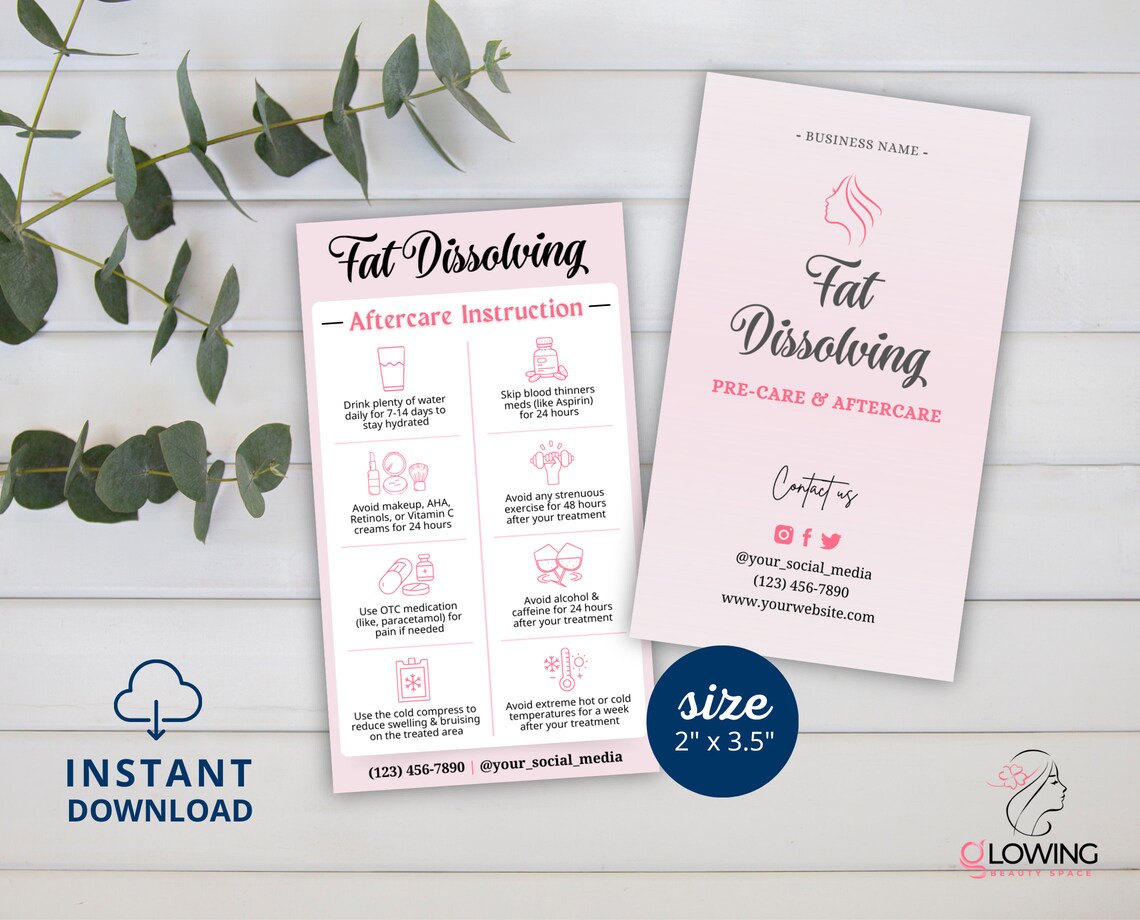 Fat Dissolving Aftercare Card, Fat Dissolve Precare & Aftercare Cards ...