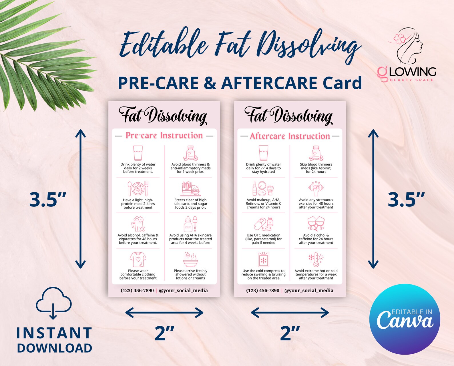 Fat Dissolving Aftercare Card, Fat Dissolve Precare & Aftercare Cards ...