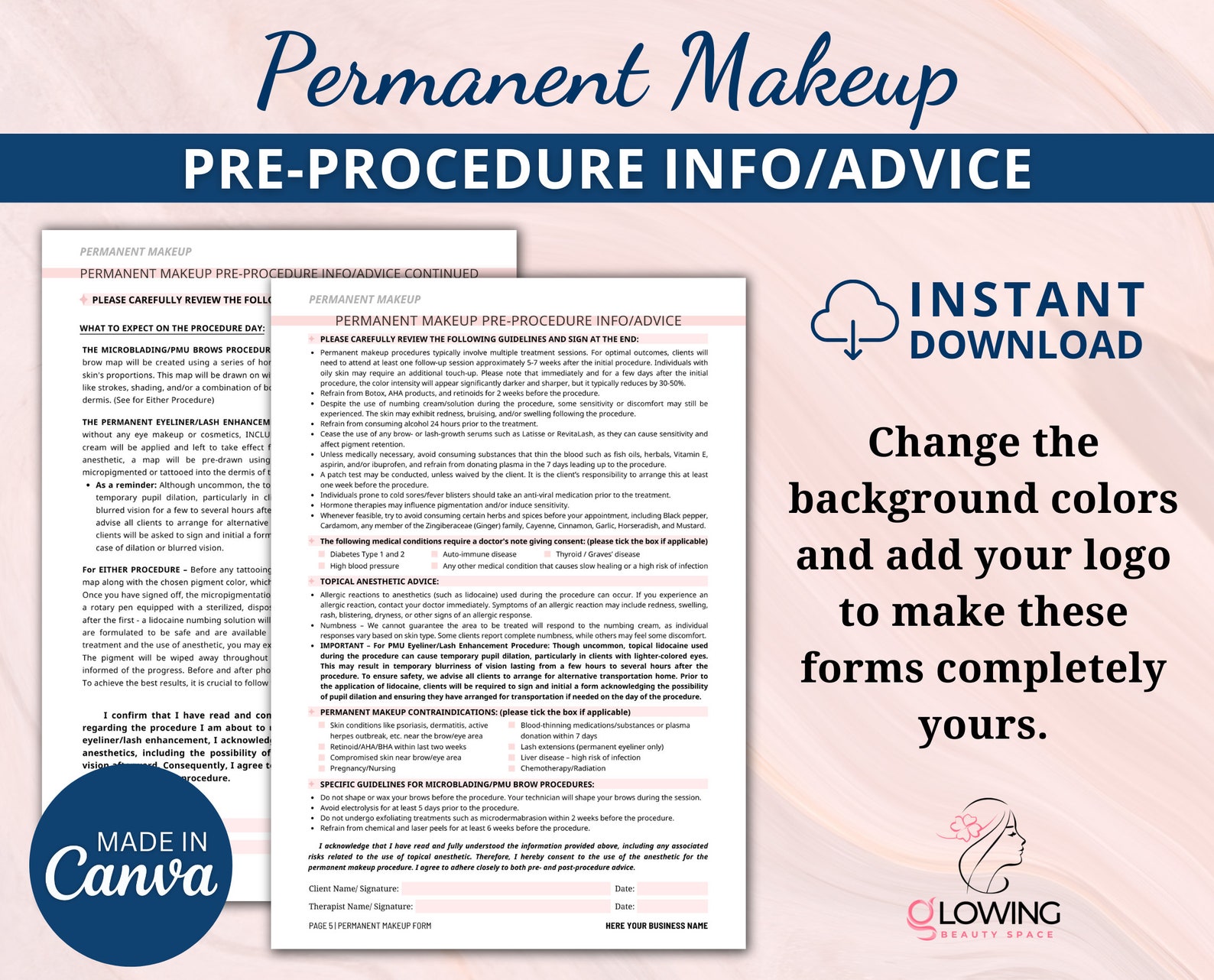 Editable Permanent Makeup Forms, PMU Consent Form, Lip Blush Consent ...