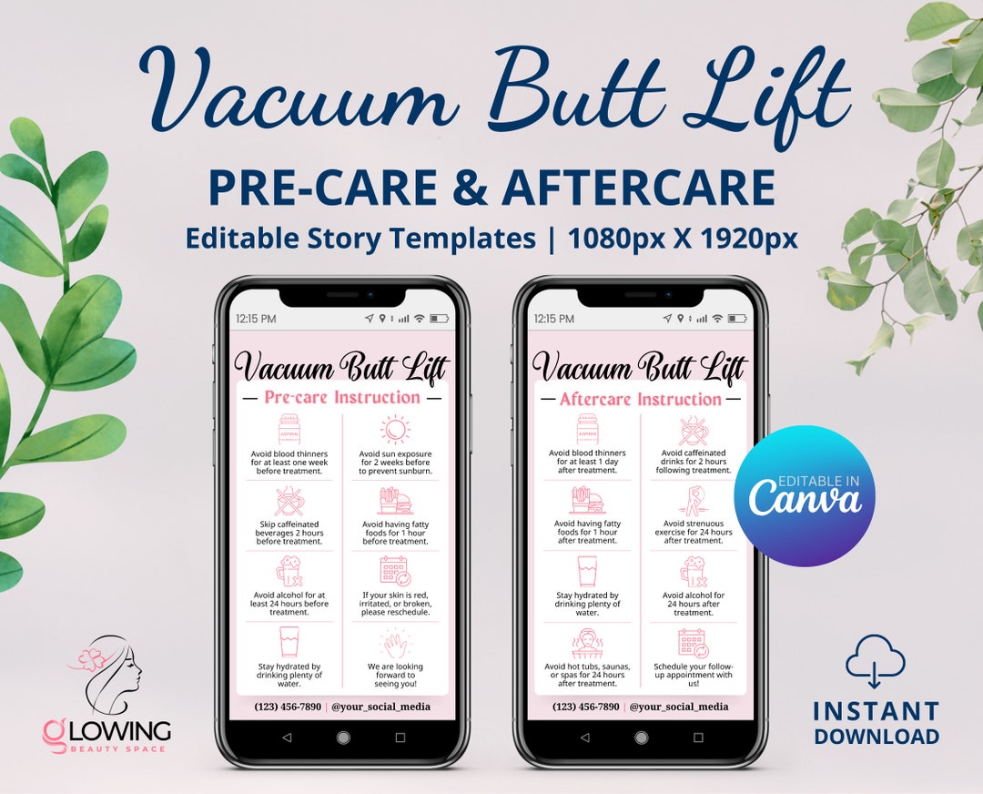 Vacuum Butt Lift Care Templates, Butt Lift Aftercare Guide, Cupping ...