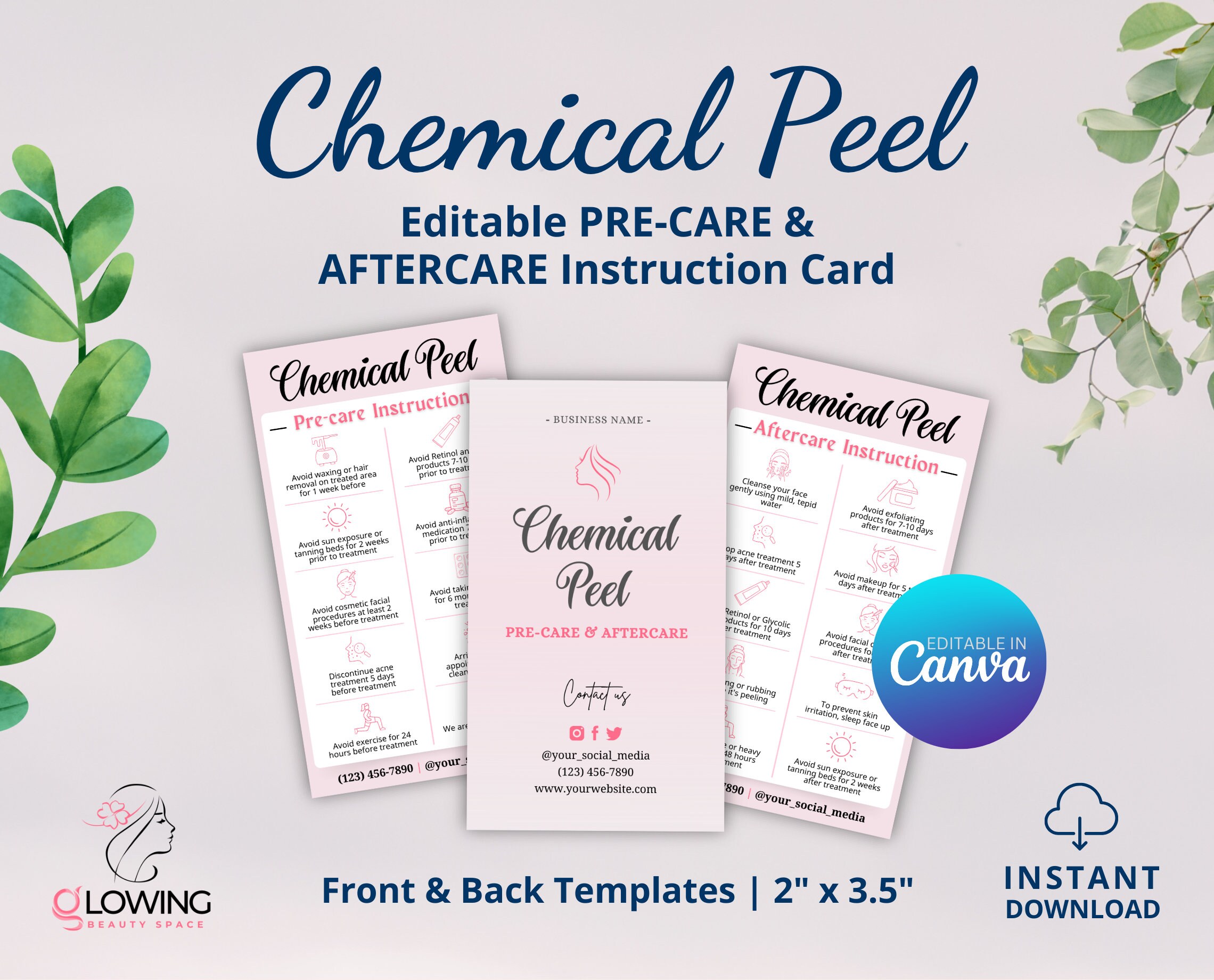Chemical Peel Aftercare Card Template, Facial Treatment Aftercare ...