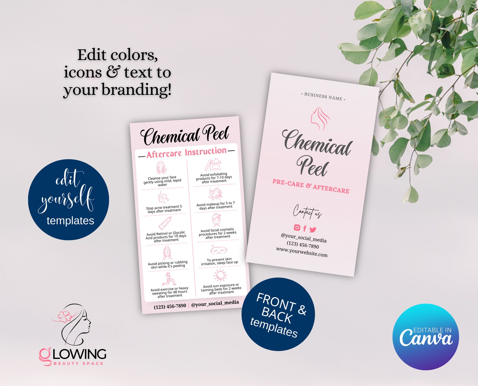 Chemical Peel Aftercare Card Template, Facial Treatment Aftercare ...