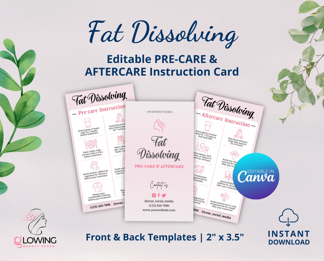 Fat Dissolving Aftercare Card, Fat Dissolve Precare & Aftercare Cards ...
