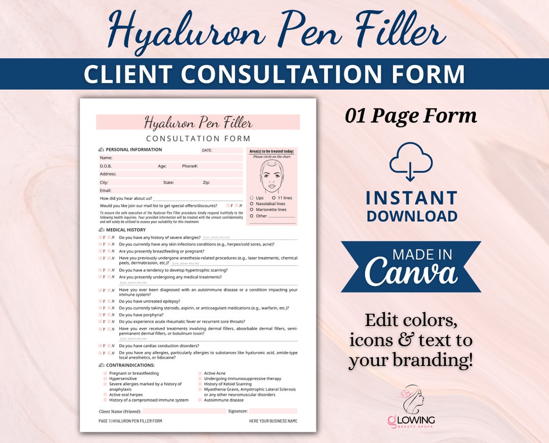 Editable Hyaluron Pen Filler Client Intake Consultation Form ...