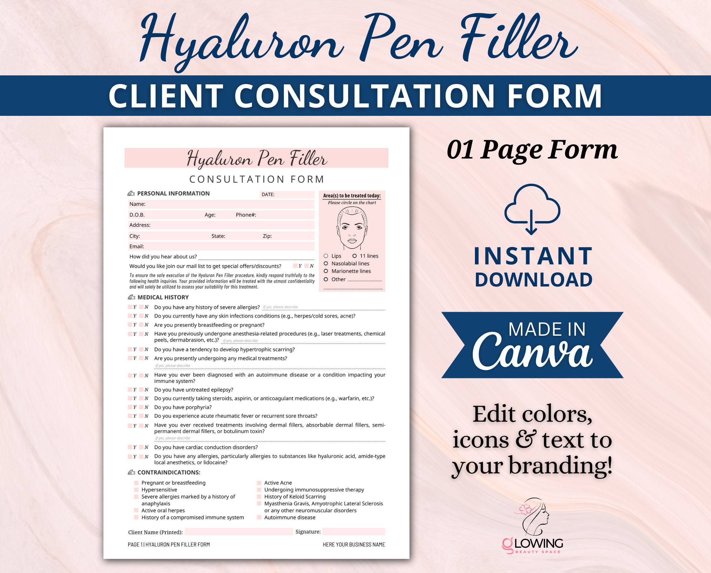 Editable Hyaluron Pen Filler Client Intake Consultation Form ...