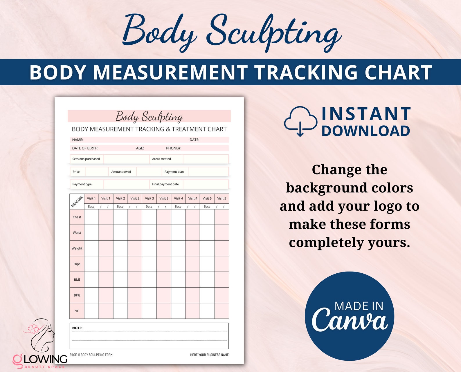 Editable Body Sculpting Treatment Chart, Body Contouring, Fat ...