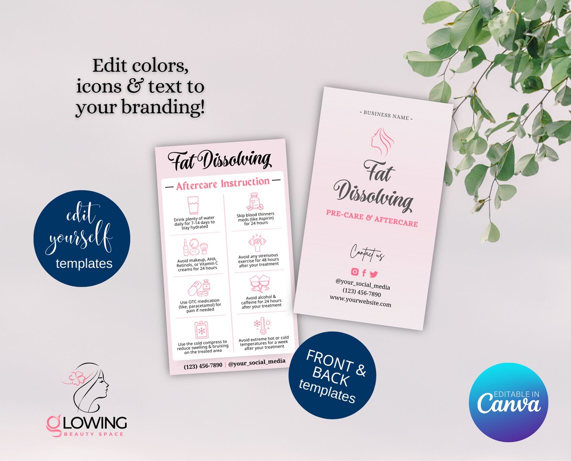 Fat Dissolving Aftercare Card, Fat Dissolve Precare & Aftercare Cards ...