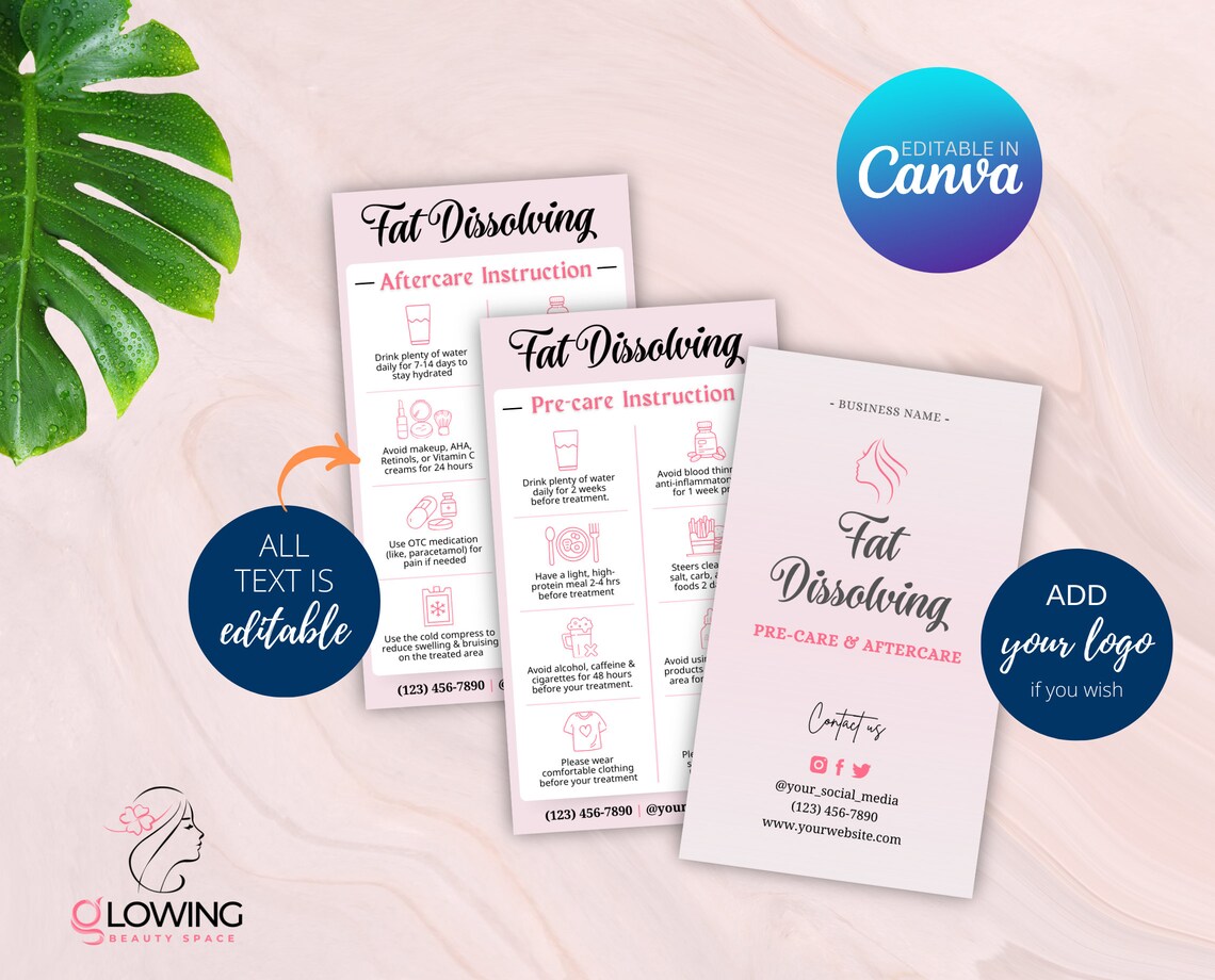 Fat Dissolving Aftercare Card, Fat Dissolve Precare & Aftercare Cards ...