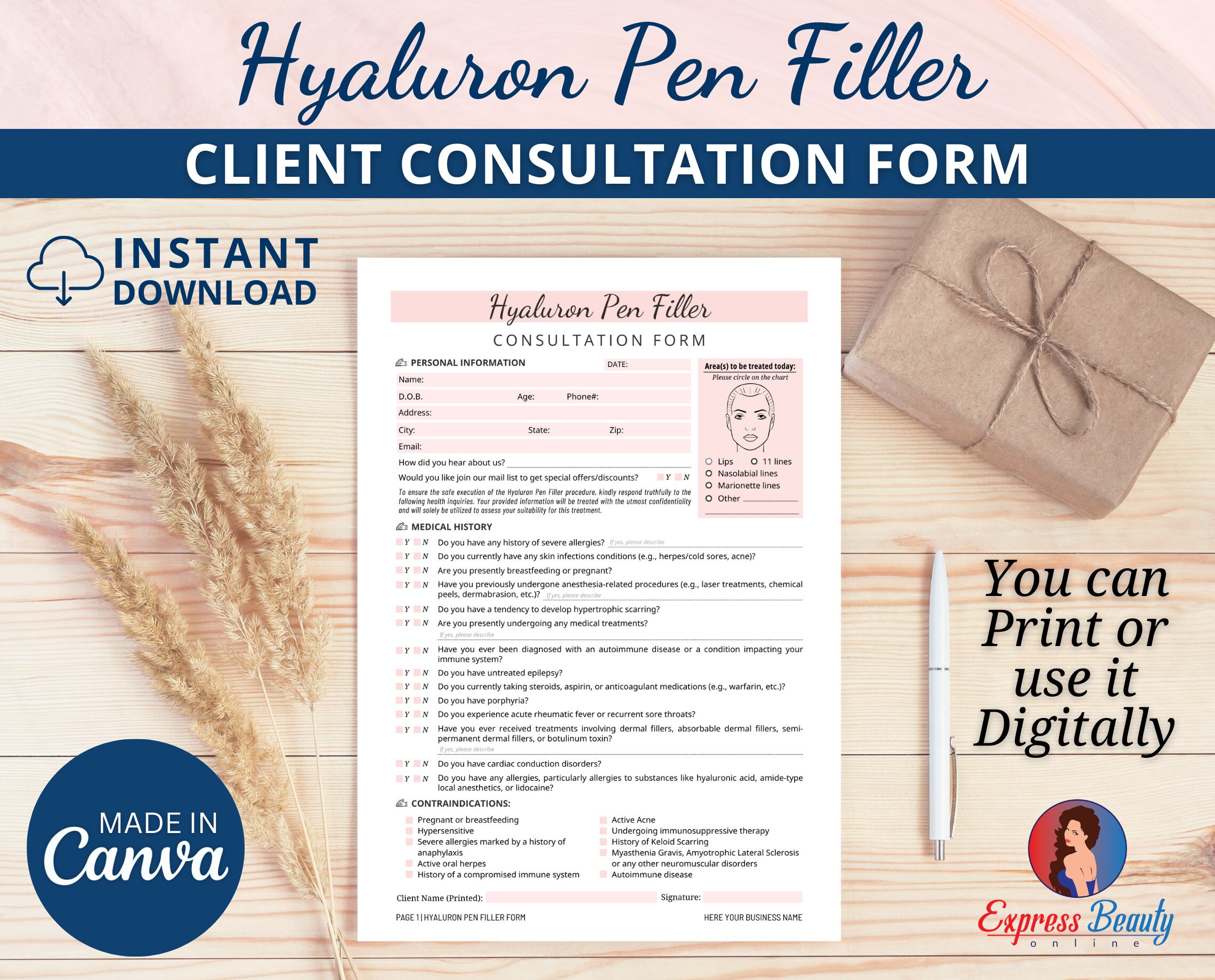Editable Hyaluron Pen Filler Client Intake Consultation Form - Etsy