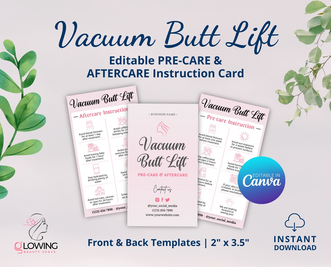 Vacuum Butt Lift Aftercare Templates, Vacuum Therapy Cards, Butt Lift ...