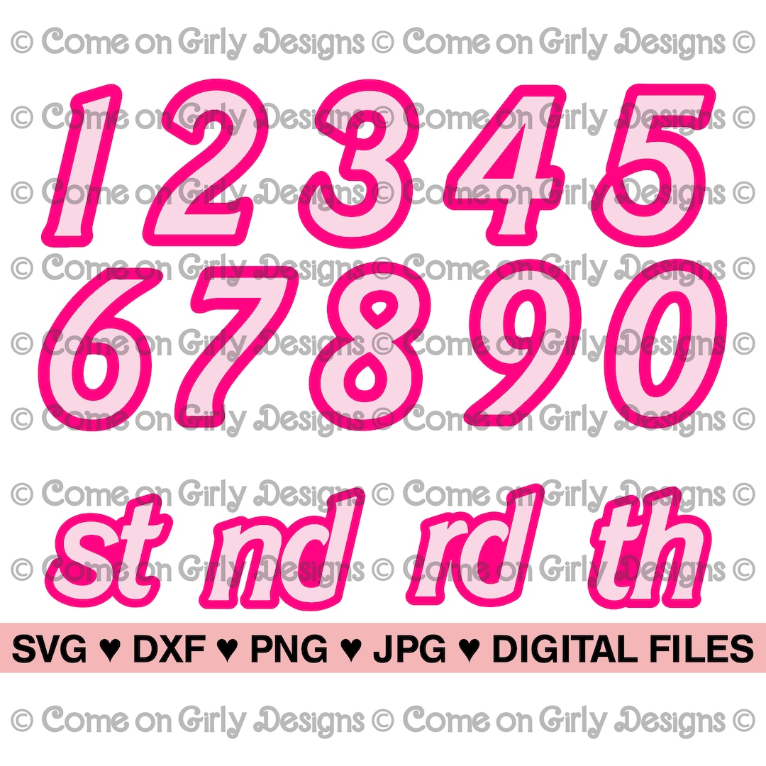 Pink Birthday Numbers With Outline - SVG, DXF, PNG, Jpeg -instant Zip ...