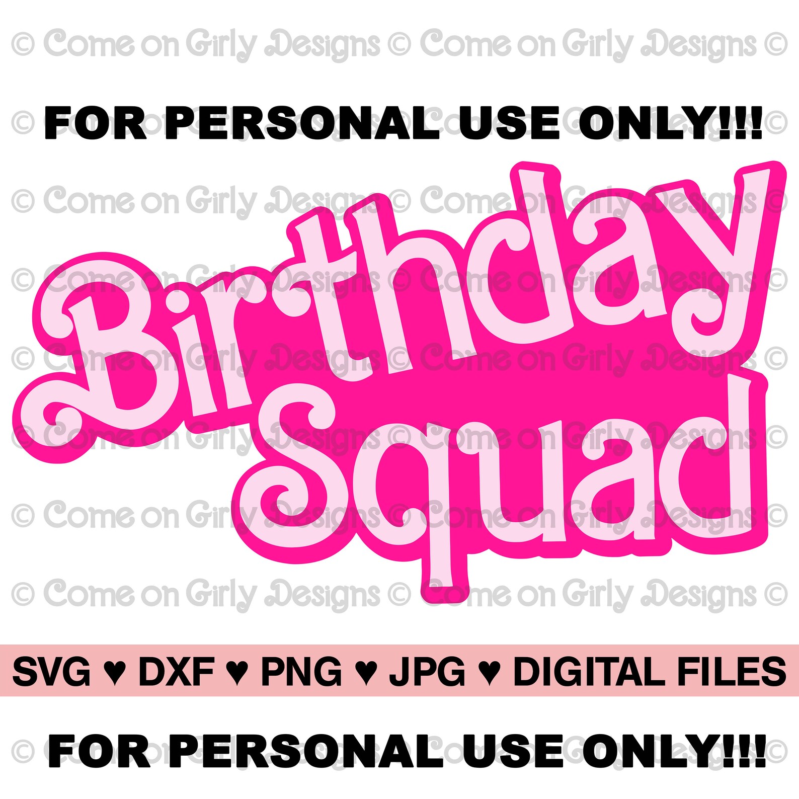 Pink Birthday Squad With Outline - SVG, DXF, PNG, Jpeg - Instant Zip ...