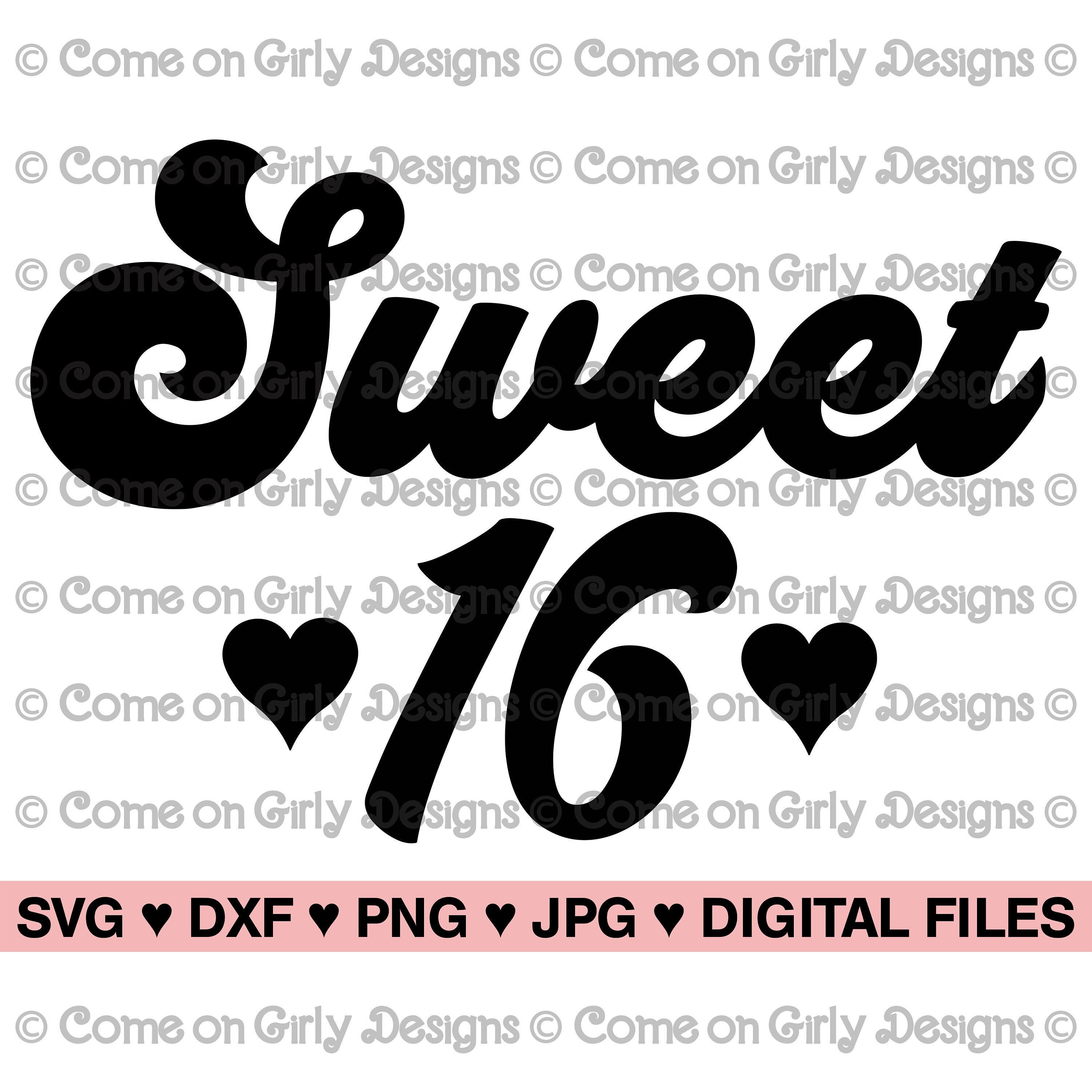Cursive Sweet Sixteen SVG DXF PNG Jpeg instant Zip File | Etsy