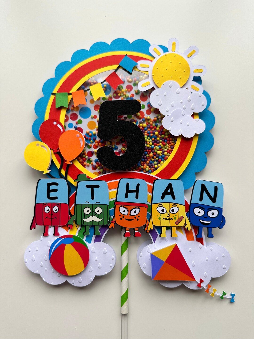 Cake Topper 3D Shaker for Alphabet Blocks Themed Party - With Name and ...