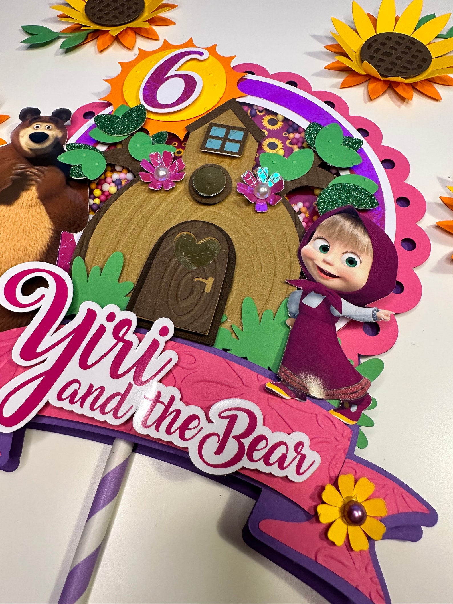 Cake Topper 3d Shaker for Masha & Bear Themed Party With Name and Age ...