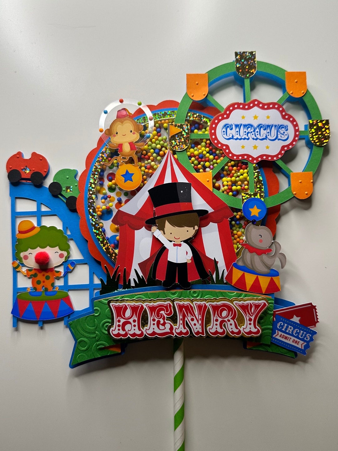 Circus Cake Topper 3D Shaker for Spectacular Birthdays With Name and ...