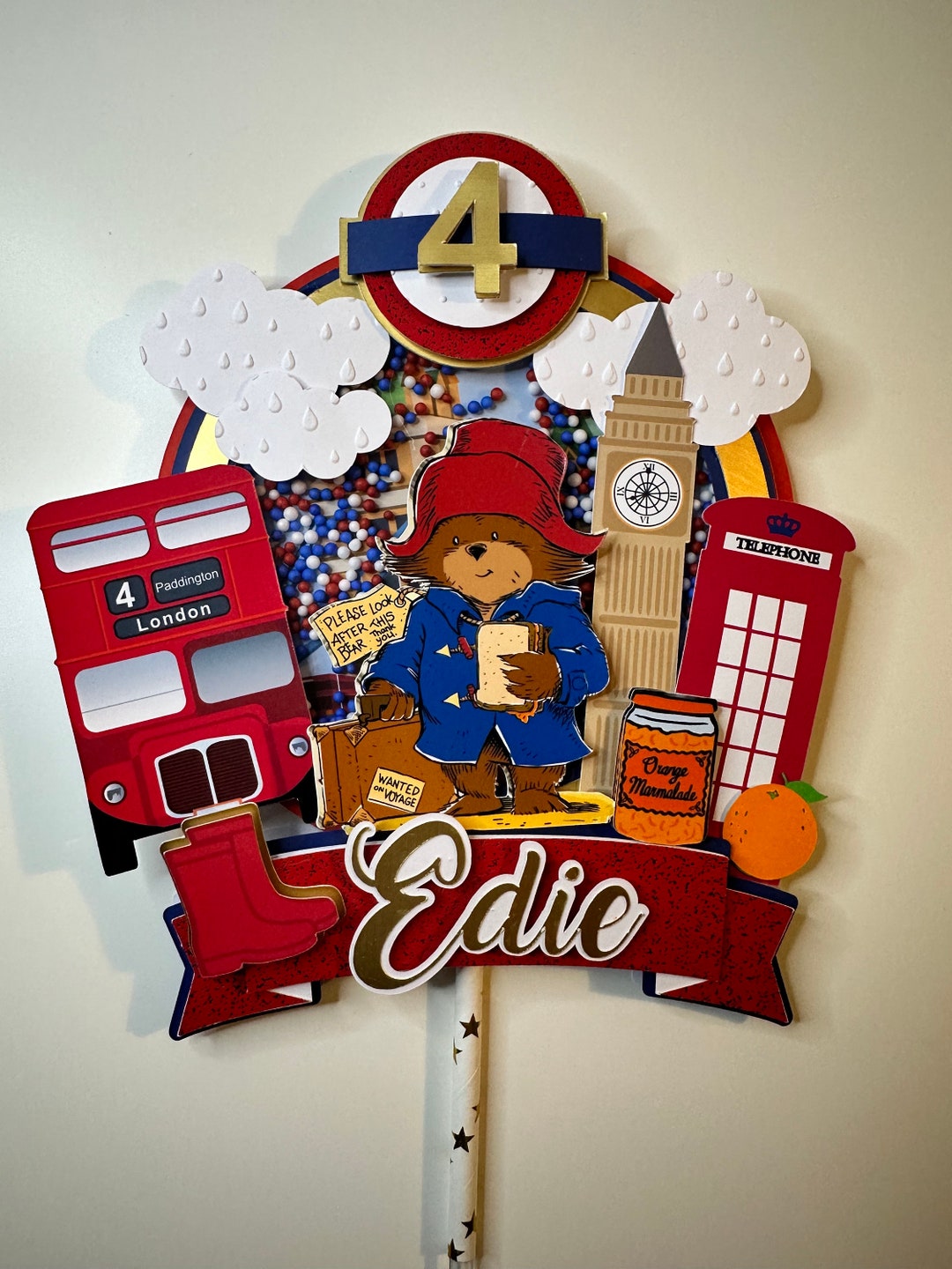 Paddington Bear Cake Topper 3D Shaker Kids' Birthday With Name and Age ...