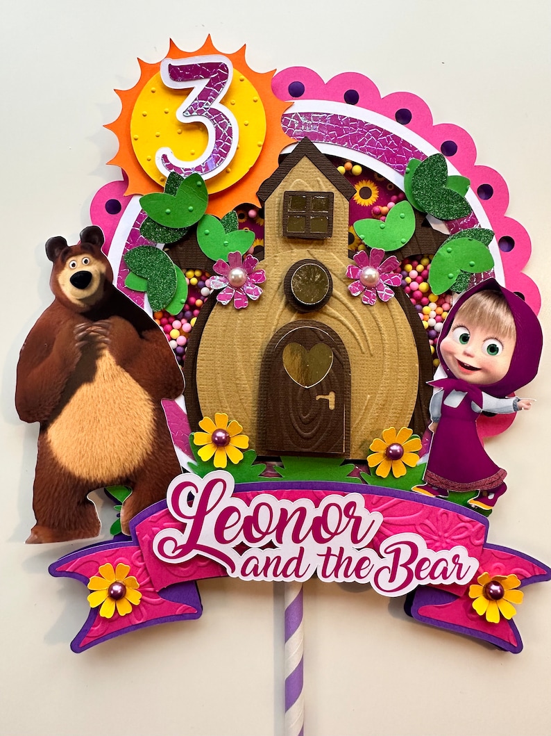 Cake Topper 3d Shaker for Masha & Bear Themed Party With Name and Age ...