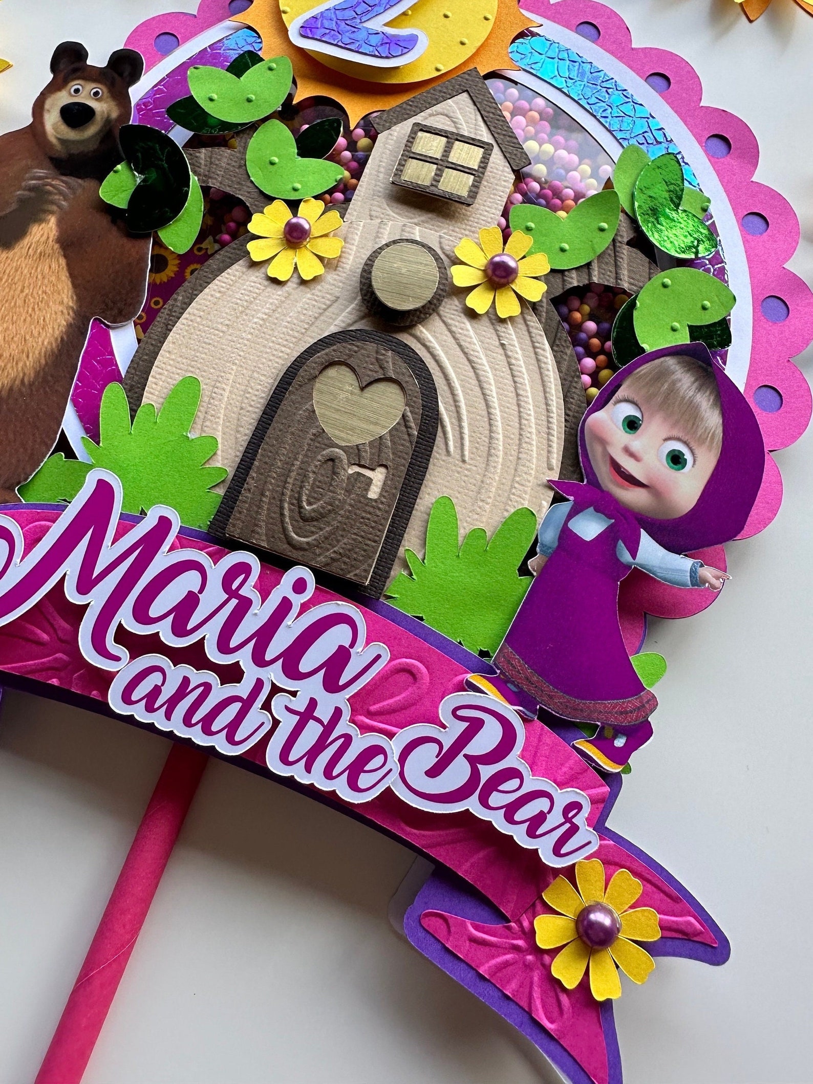 Cake Topper 3d Shaker for Masha & Bear Themed Party With Name and Age ...