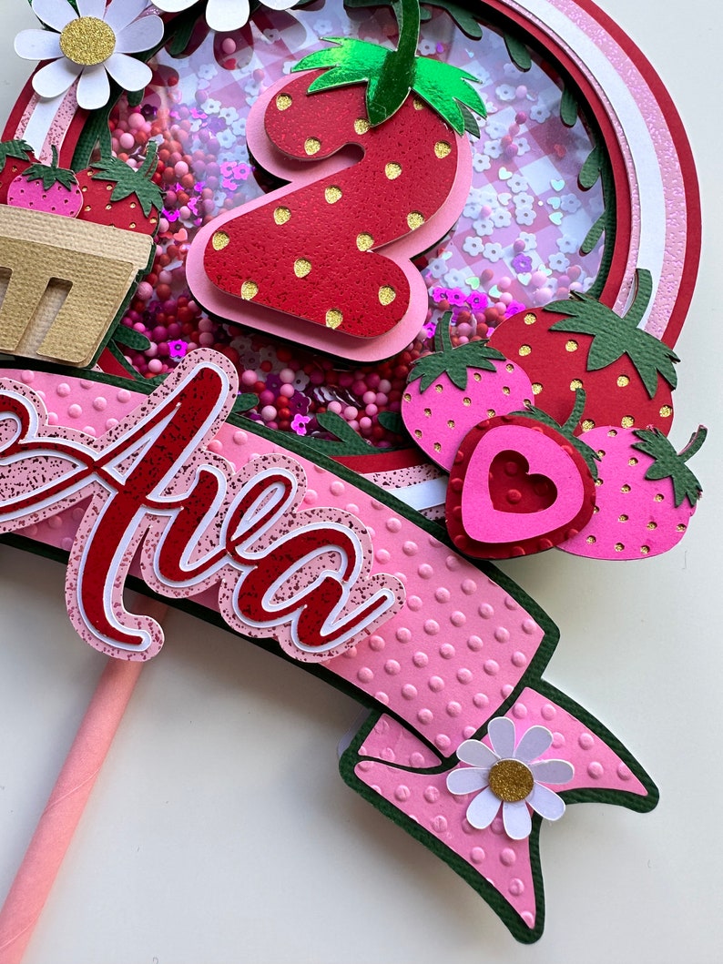 Sweet Strawberry Feast Cake Topper 3D Shaker - With Name and Age - Etsy