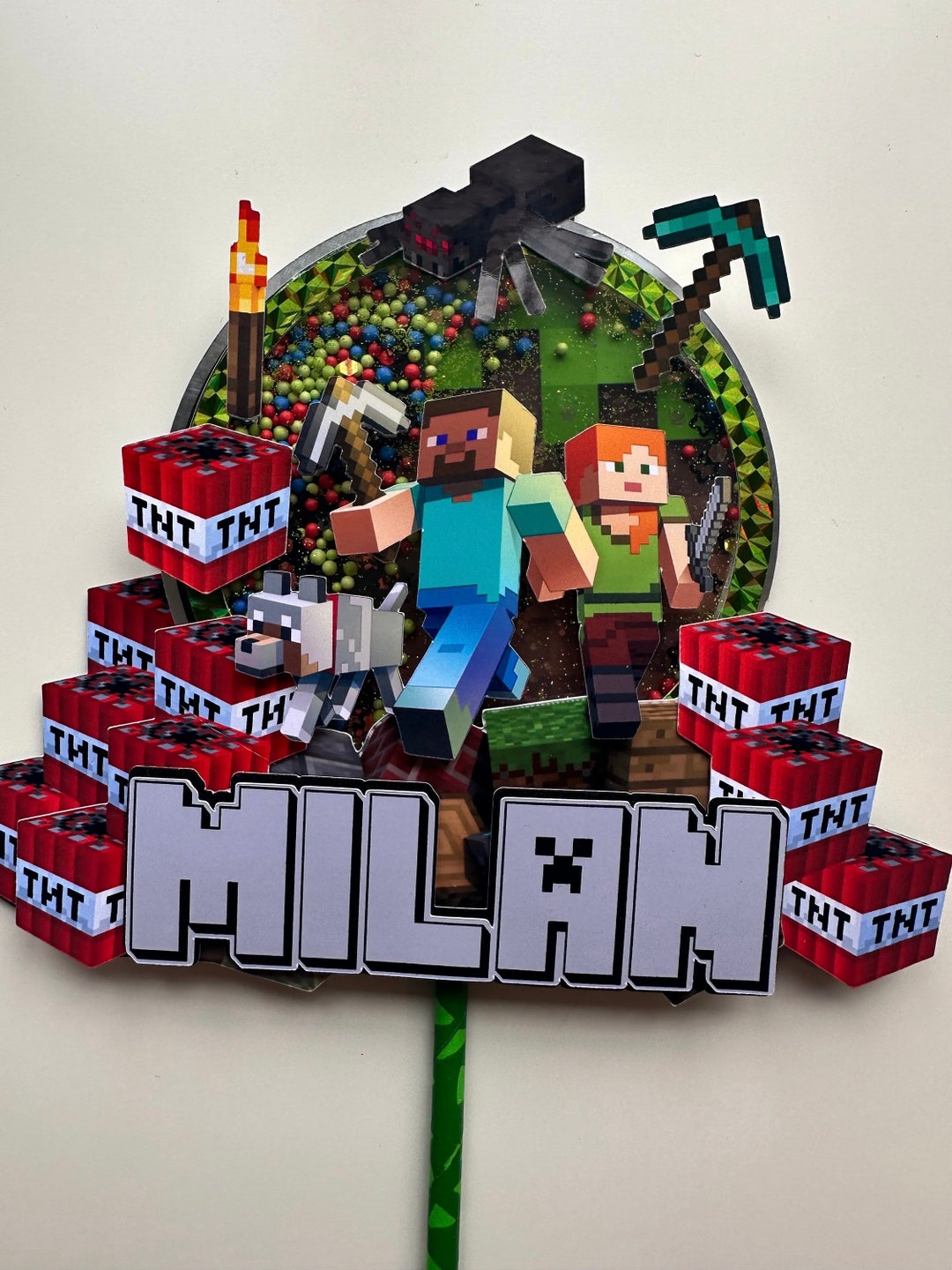 Cake Topper 3D Shaker for Minecraft Themed Party - With Name and Age - Etsy