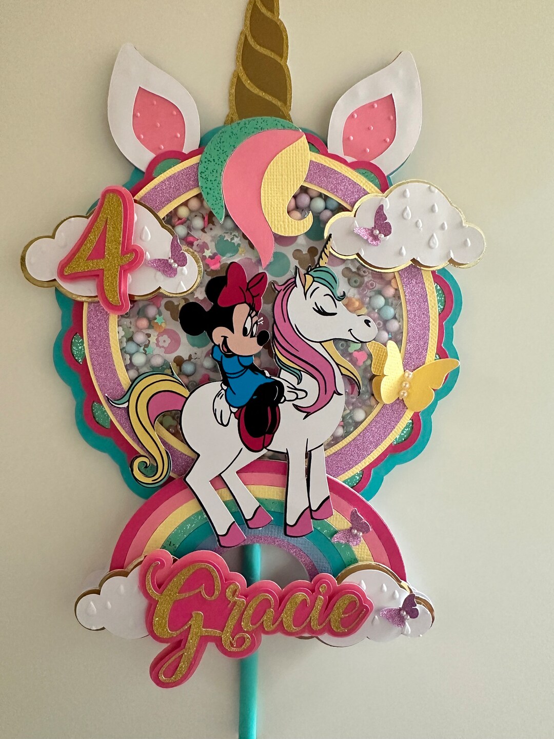 Cake Topper 3D Shaker for Minnie Unicorn Themed Party - With Name and ...