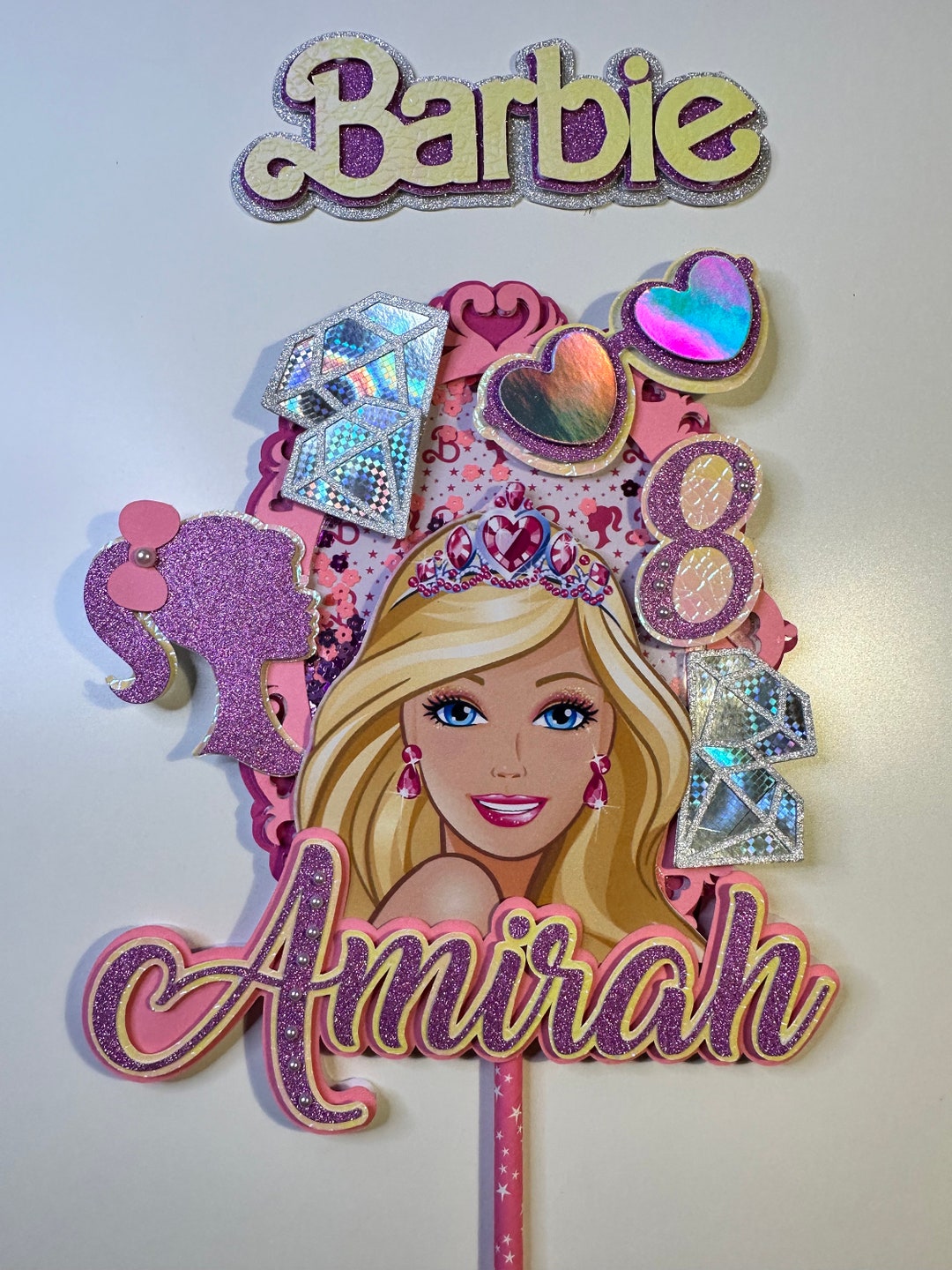 Cake Topper 3D Shaker for Barbie Themed Party With Name and Age - Etsy