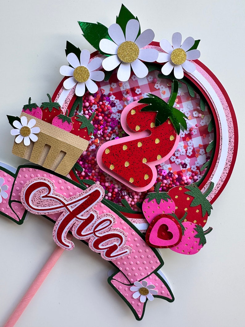Sweet Strawberry Feast Cake Topper 3D Shaker - With Name and Age - Etsy