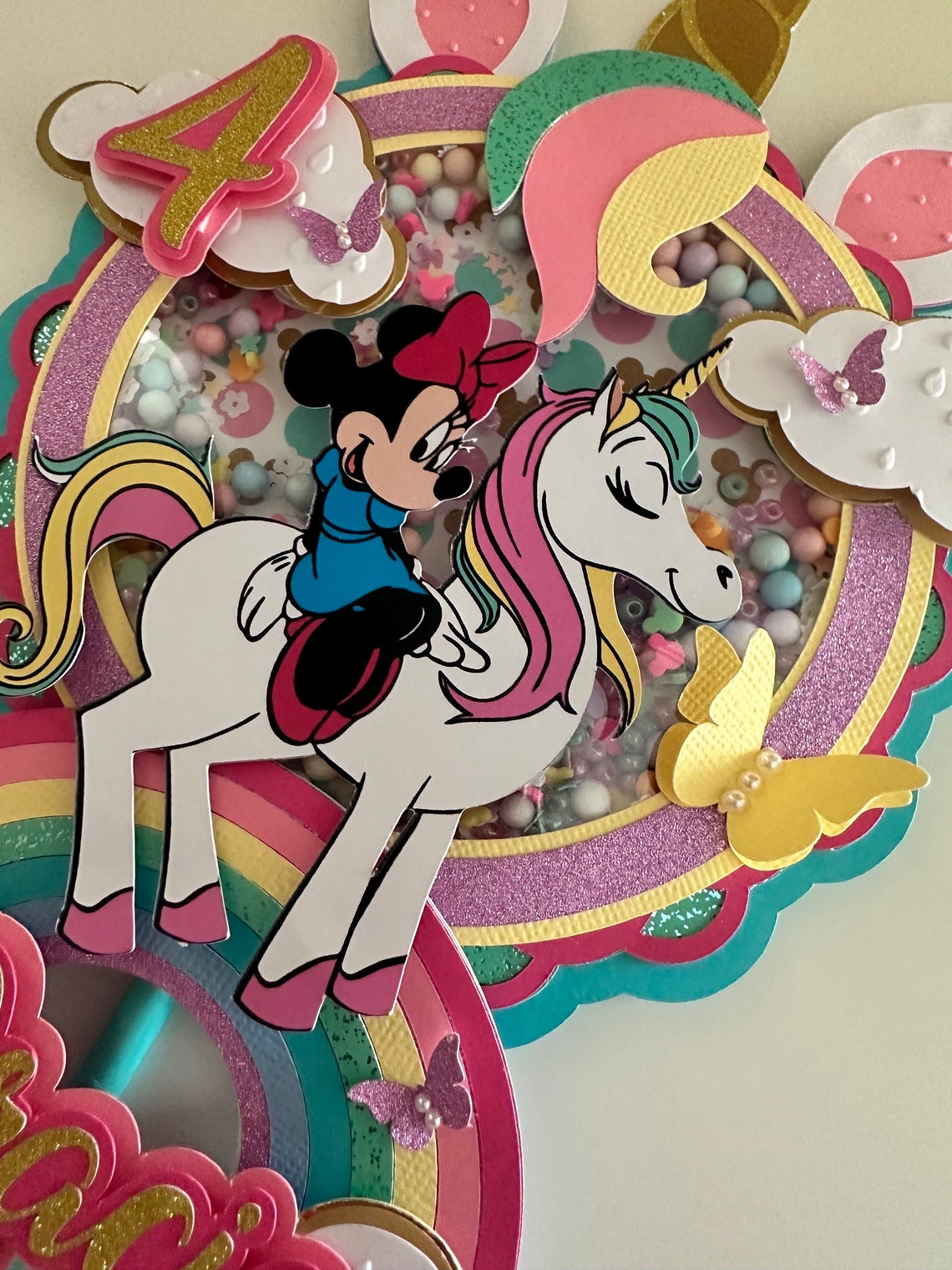 Cake Topper 3D Shaker for Minnie Unicorn Themed Party With Name and Age ...