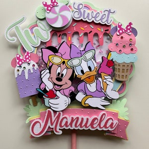 Cake Topper 3D Shaker for Minnie Ice Cream Themed Party - With Name and ...