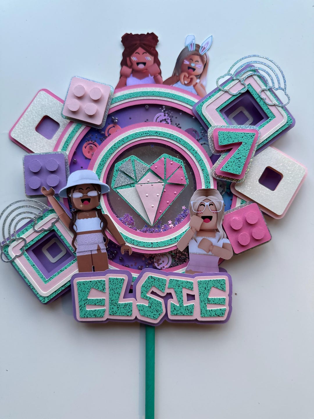 Cake Topper 3D Shaker for Roblox Girl Themed Party - With Name and Age ...