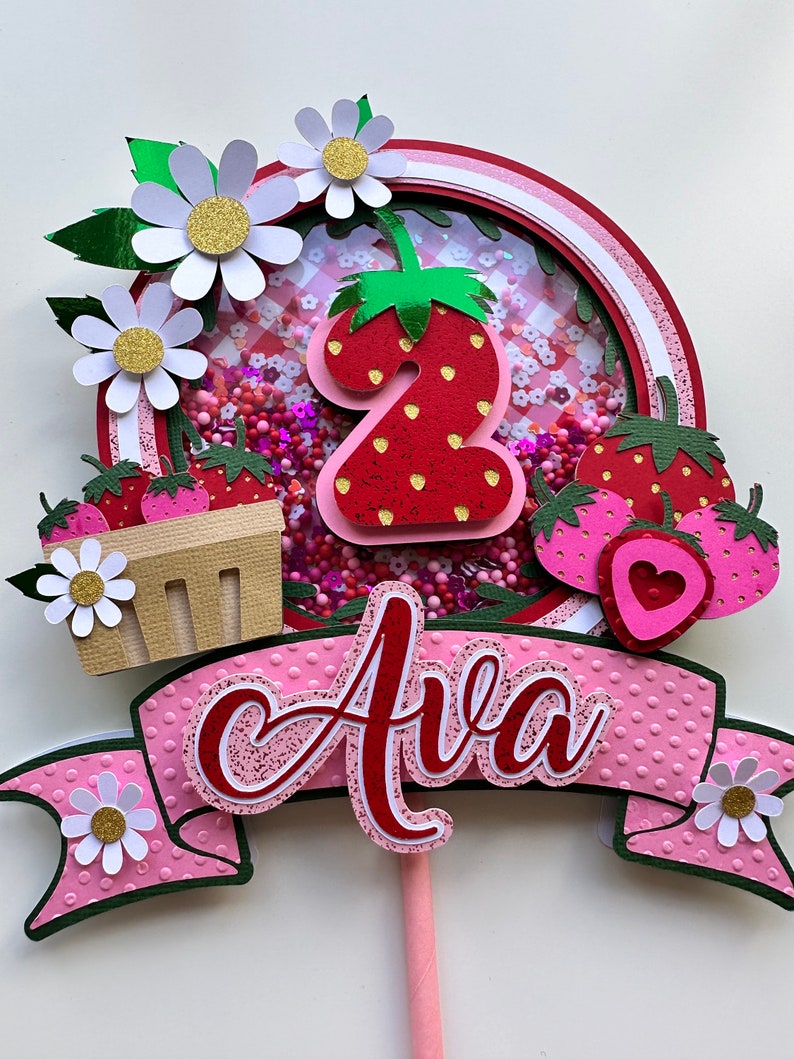 Sweet Strawberry Feast Cake Topper 3D Shaker - With Name and Age - Etsy