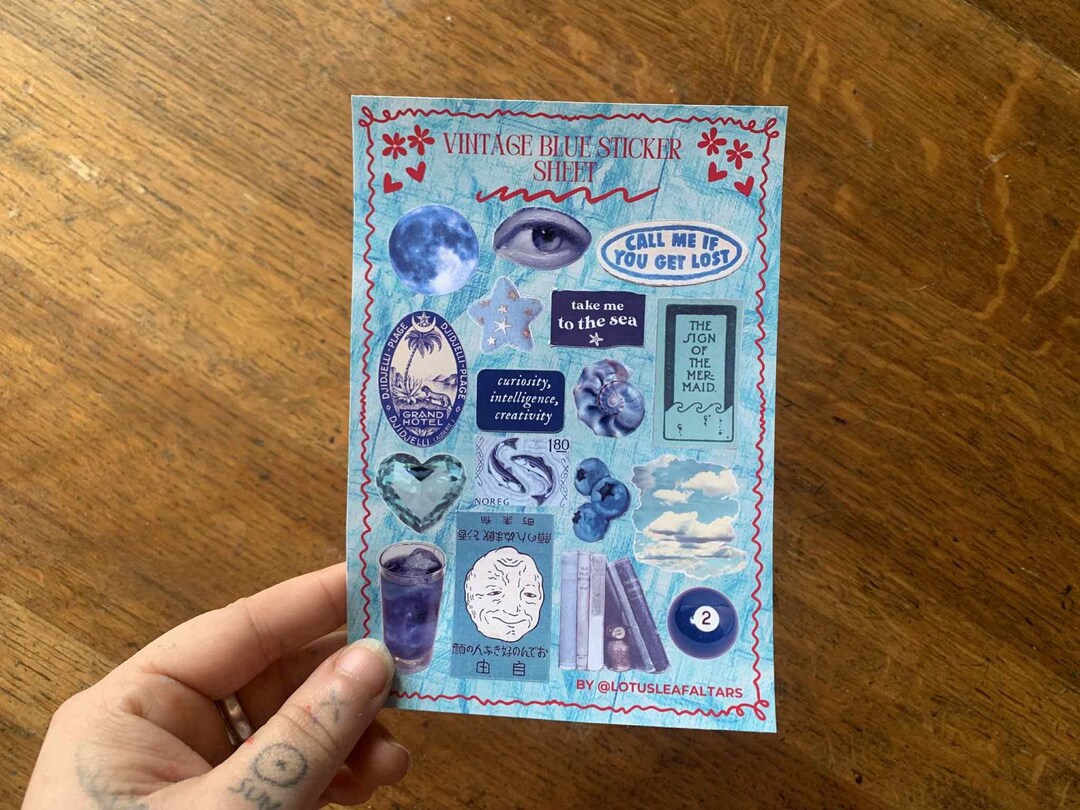 Blue Sticker Sheet for Bullet Journal, Scrapbook, Planner, Junk ...