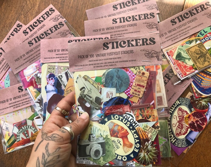 Vintage Pink Stickers Pack. Handmade Cute Kitsch Journal Stickers. Cat ...