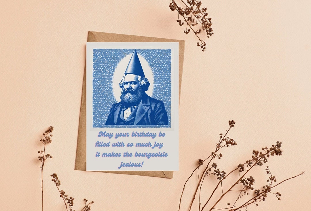Karl Marx Party Hat Birthday Card, Riso Print Socialist Humour Gift - Etsy