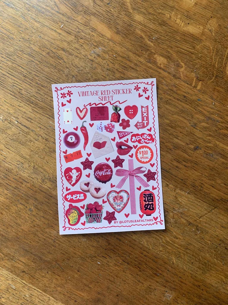 Red Sticker Sheet for Bullet Journal, Scrapbook, Planner, Junk Journal ...