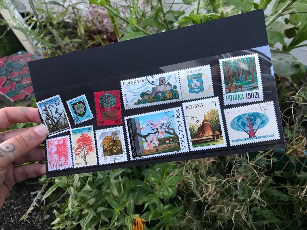 11 Woodland Tree Postage Stamp Set, Vintage Ephemera, Junk Journal ...