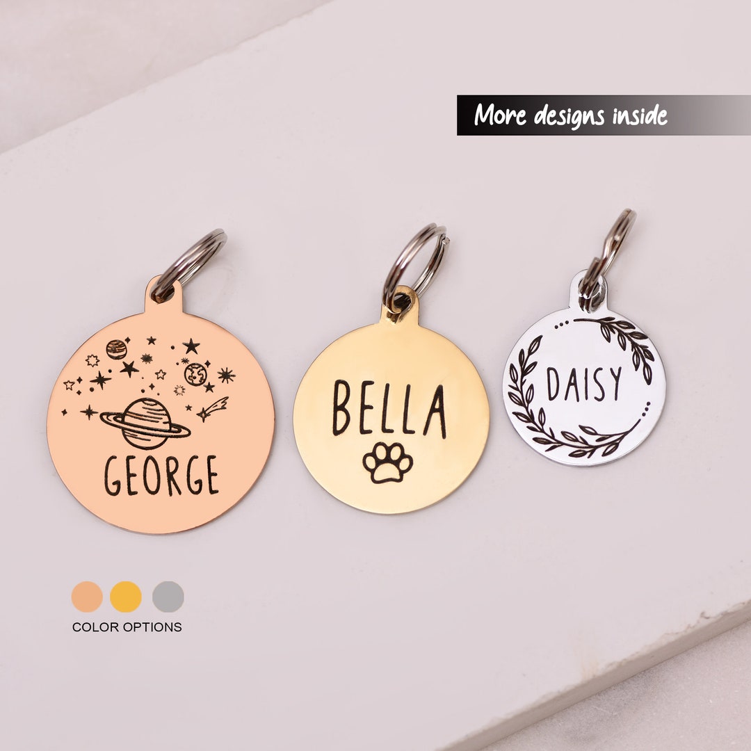 Custom Dog Tag in Gold, Silver Rose Gold, Engraved Stainless Steel Pet ...