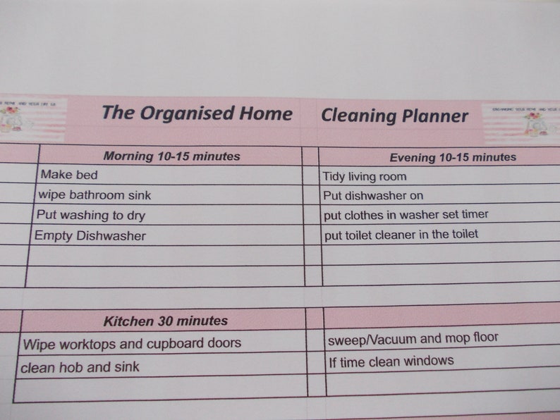 Printable Cleaning Rota, 4 Page Bundle of Planner Sheets. Included ...