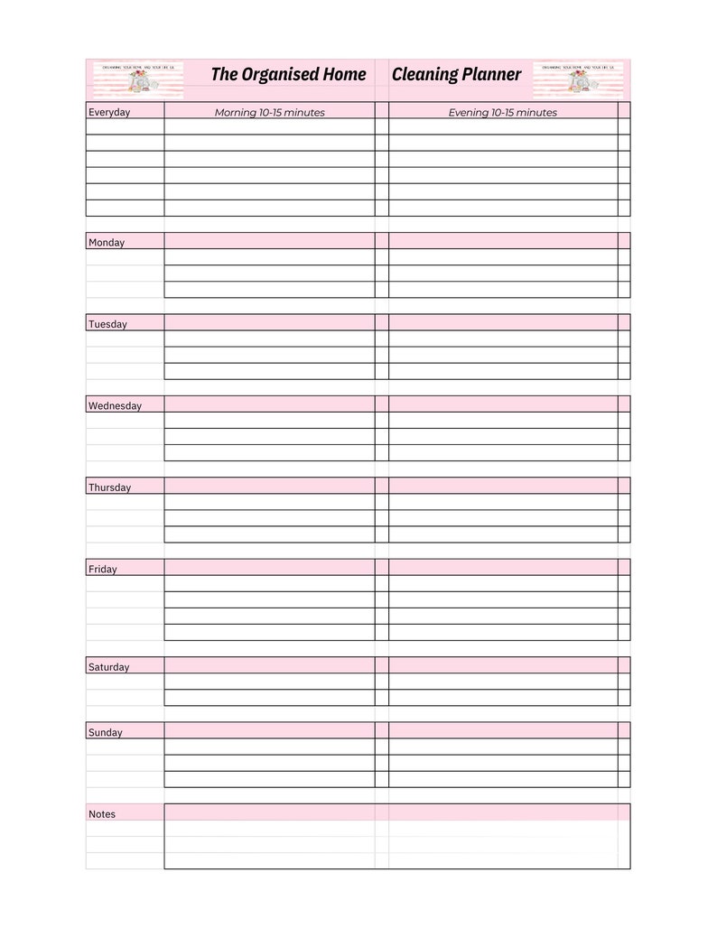 Printable Cleaning Rota 4 Page Bundle of Planner Sheets. - Etsy UK