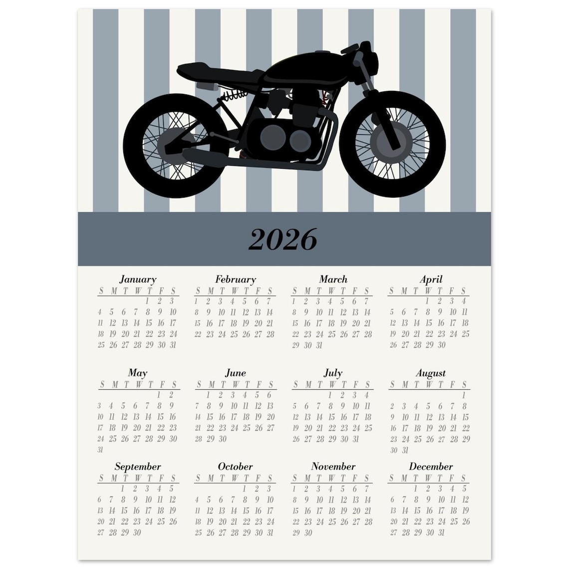 2026 Motorcycle Wall Calendar: Masculine Illustrated Office Decor - Etsy