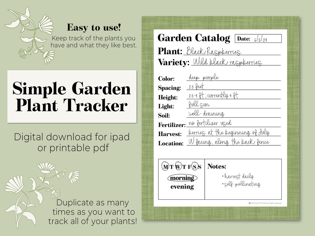 Simple Garden Plant Tracker, Garden Catalog Digital Download or ...
