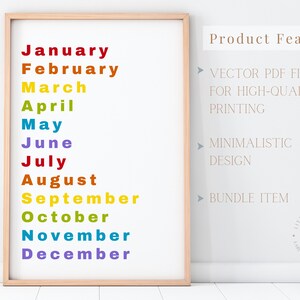Rainbow Months Early Learning Poster, Months Poster, Montessori ...