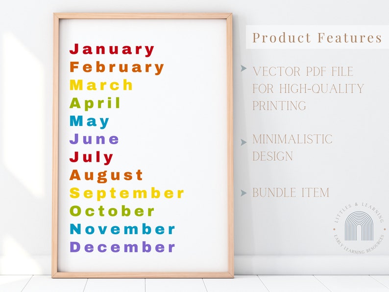 Rainbow Months Early Learning Poster, Months Poster, Montessori ...