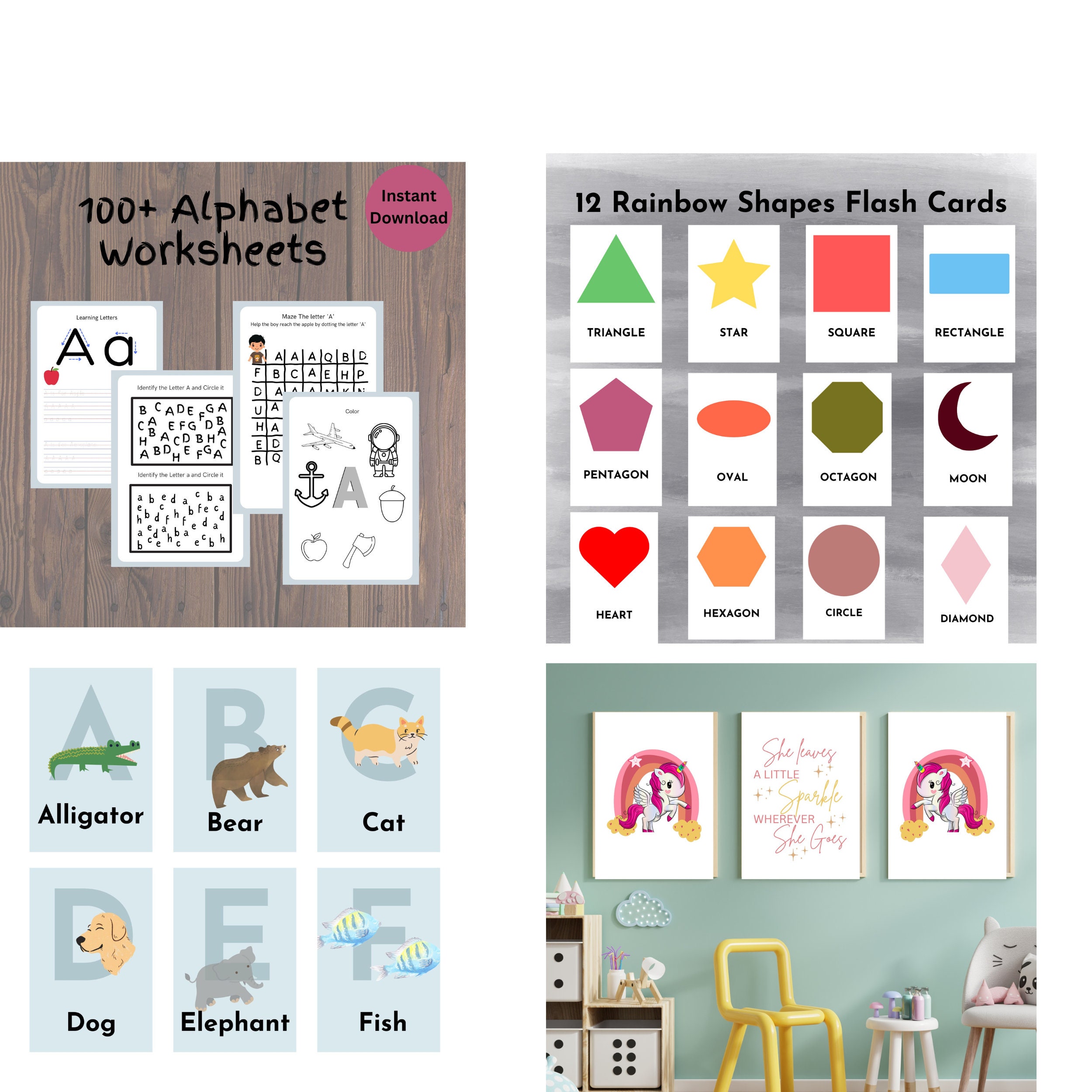 12 Rainbow SHAPE FLASHCARDS, Digital File, Montessori Materials ...
