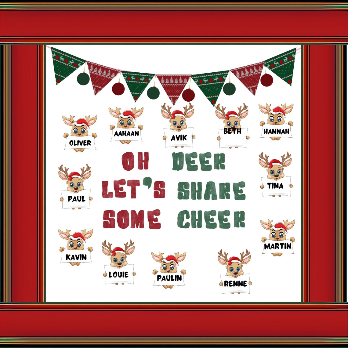 Reindeer Christmas Bulletin Board Kit, Printable Classroom Decor ...