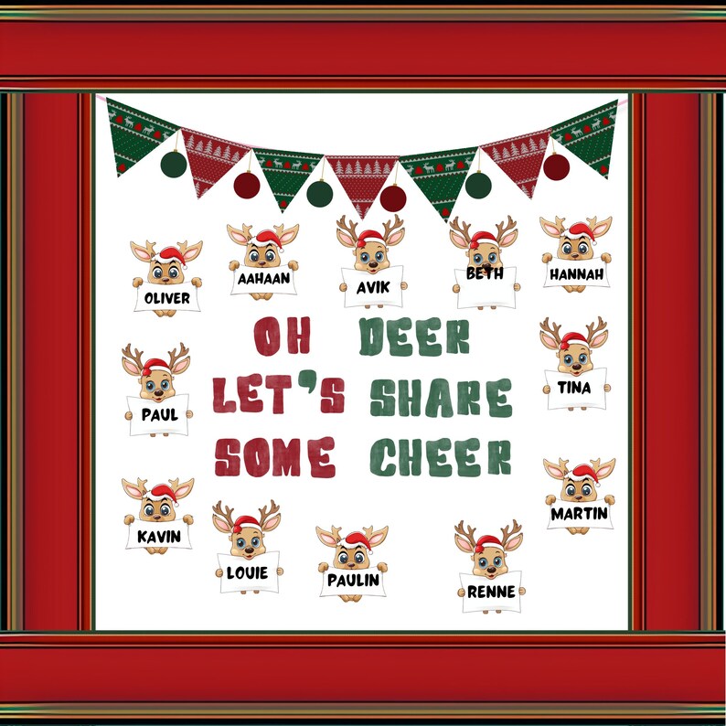 Reindeer Christmas Bulletin Board Kit, Printable Classroom Decor ...